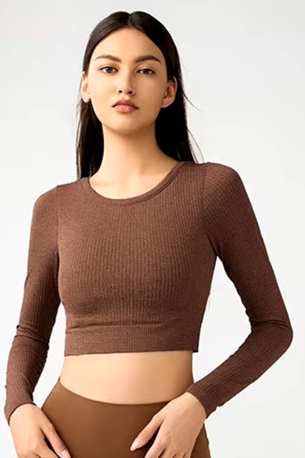 Studio Seamless Ribbed Long Sleeve Crop with Built In Bra – MEAS Active